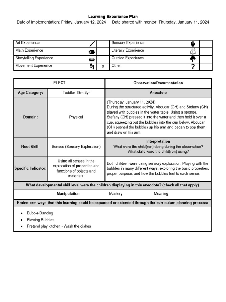 Placement 2 Movement Learning Experience Plan 1 | PDF | Experience | Learning