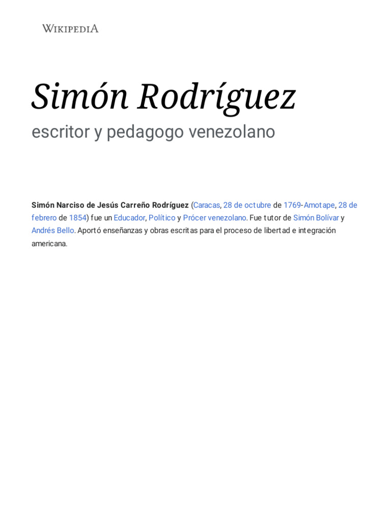 Simón Rodríguez: Educador y Libertador Venezolano | PDF | Venezuela