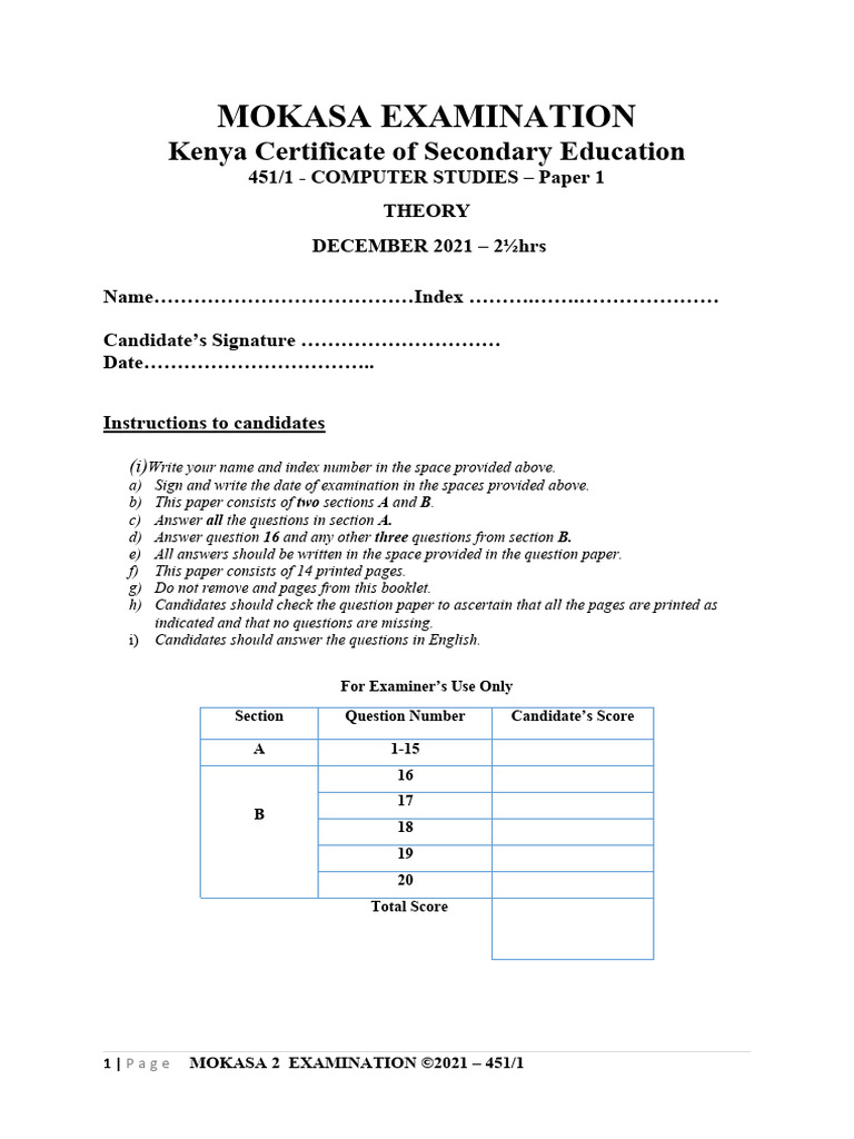Computer Paper 1 Questions | PDF | Computing | Computer Science