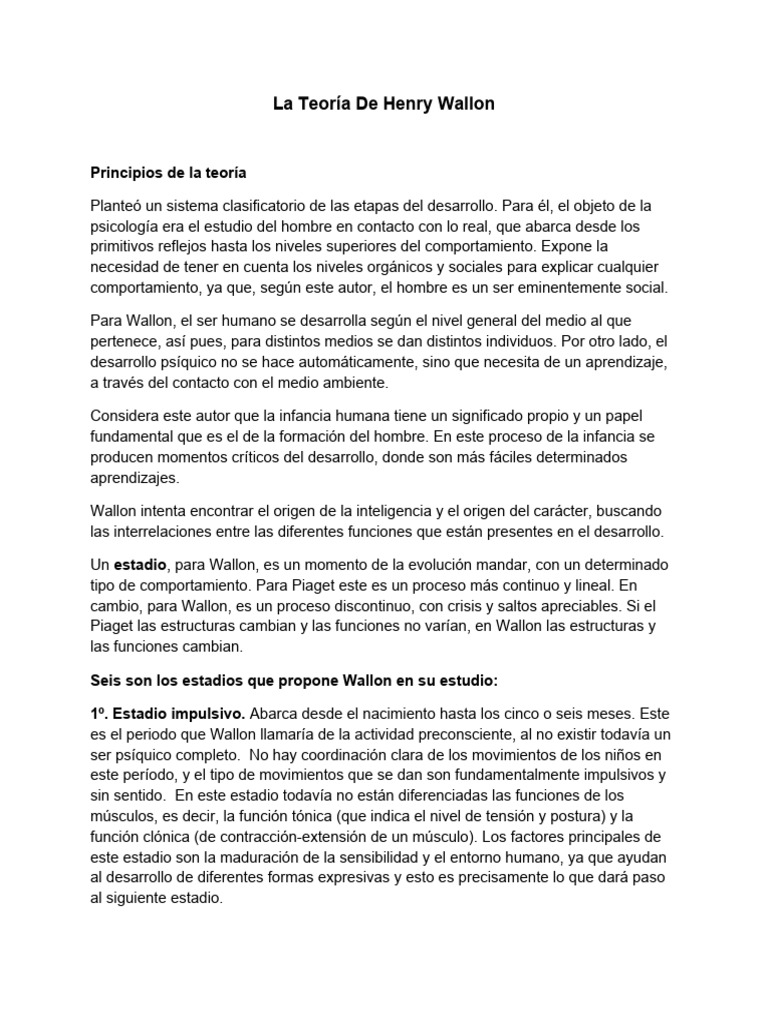 La Teoría de Henry Wallon | PDF | Las emociones | Sicología