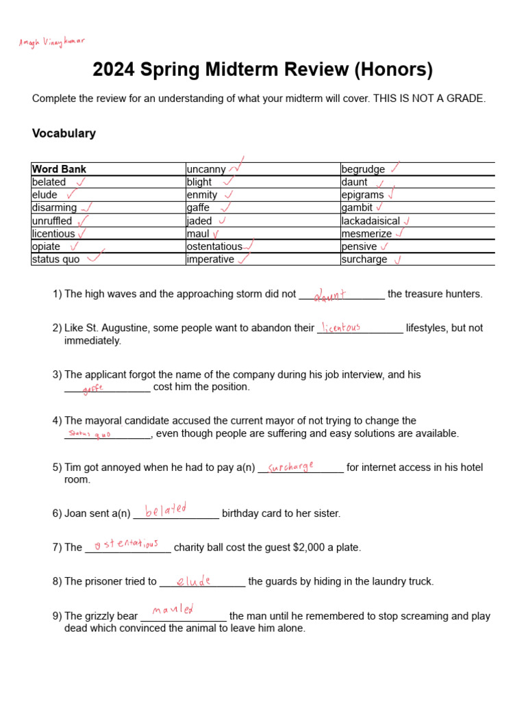 Midterm Review - English Honors (Spring 2024) | PDF | Word | Metaphor