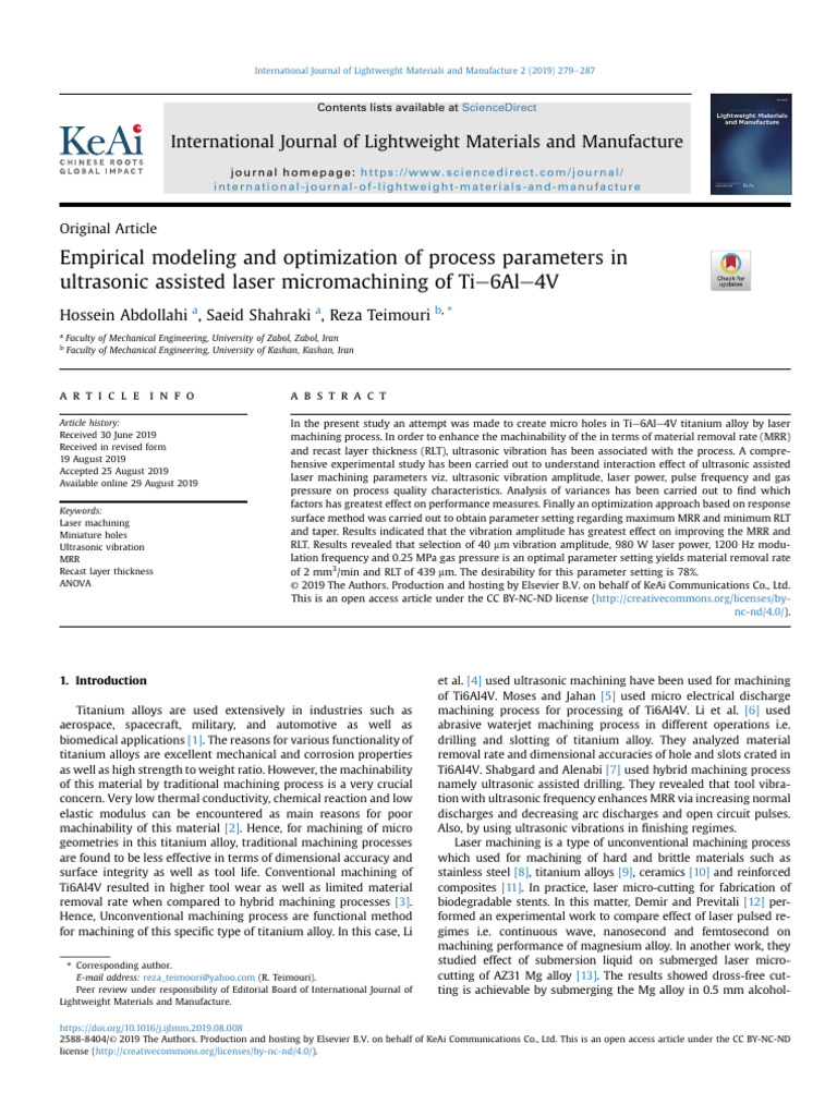Empirical Modeling and Optimization of Process Parameters in | PDF ...