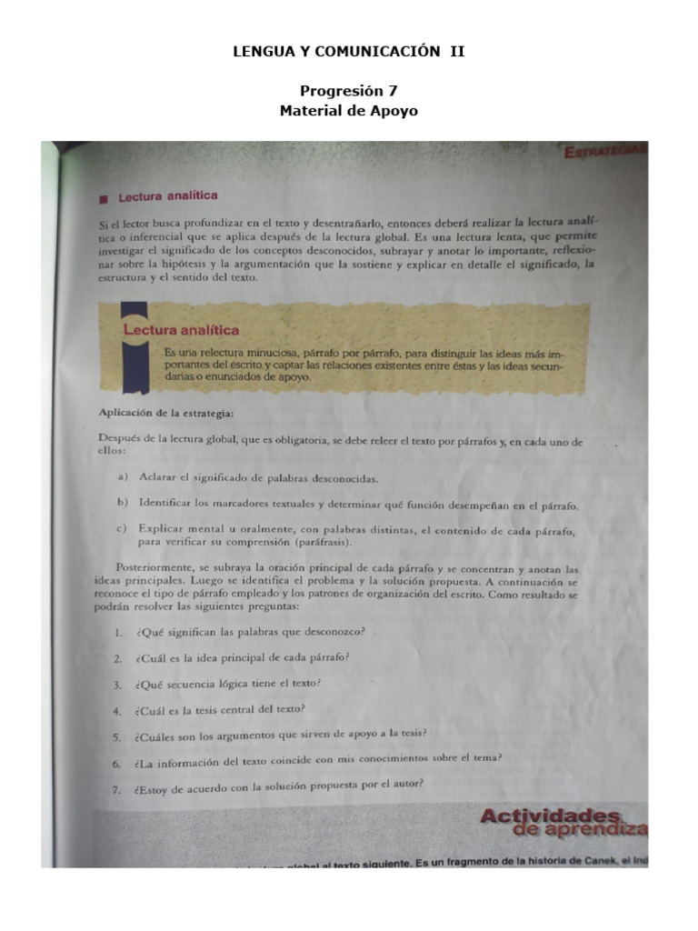 Material de Apoyo para Lectura Atenta | PDF | Comprensión lectora