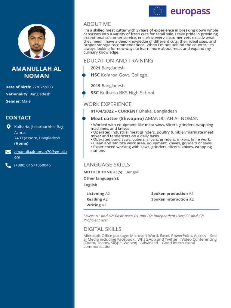 Amanullah Al Noman Europass | PDF | Human Communication