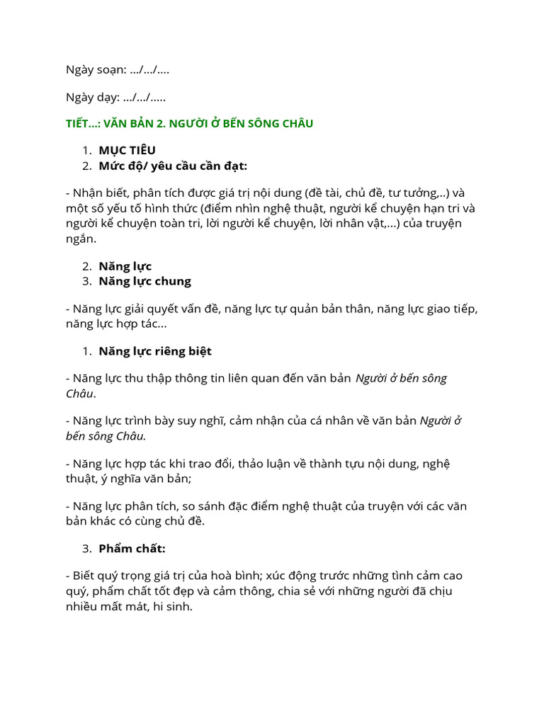 Giáo án Người ở bến sông Châu NV10 tập 2 Cánh Diều | PDF