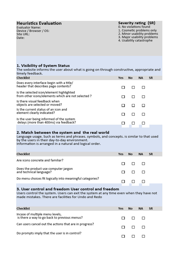 Heuristics Evaluation Checklist for Usability | PDF | Icon (Computing) | Usability