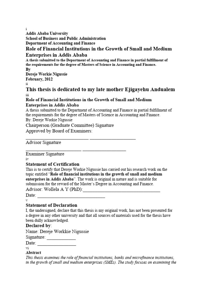 This Thesis Is Dedicated To My Late Mother Ejigayehu Andualem | PDF ...