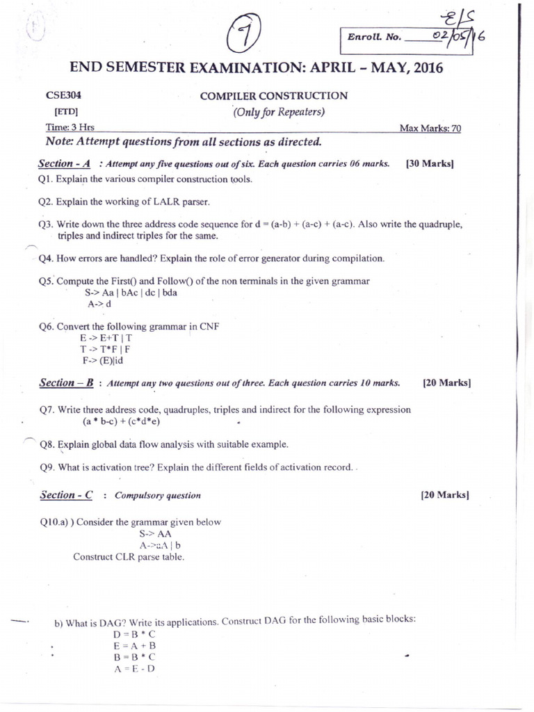 Computer Constrution, CSE304, APRIL-MAY, 2016 | PDF