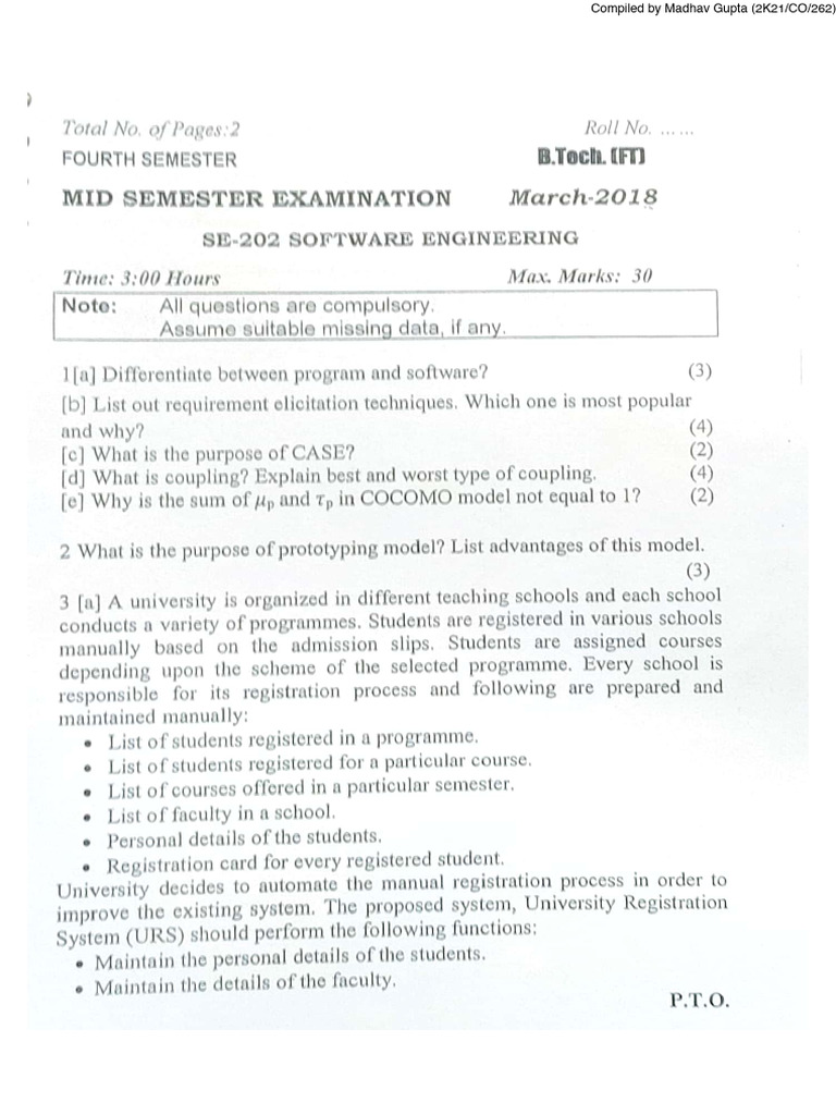 SE-ONE Dtu Pyq | PDF