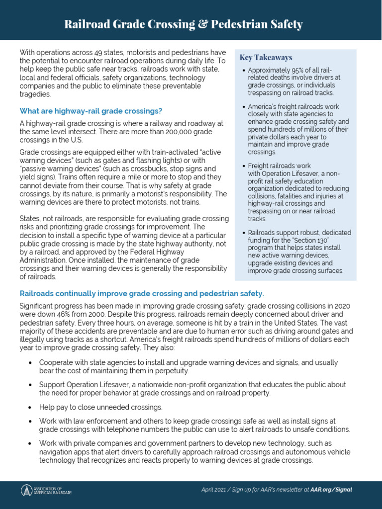 AAR Grade Crossing Safety Fact Sheet | PDF | Rail Transport | Road ...