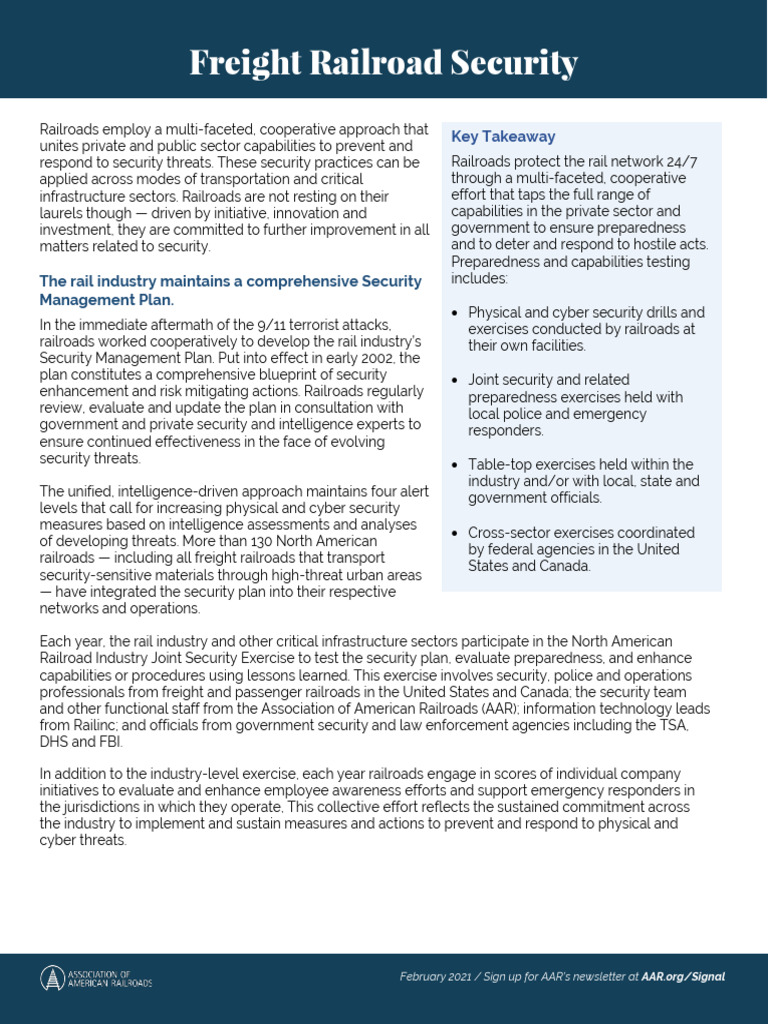 AAR Freight Rail Security Fact Sheet | PDF | Computer Security | Security