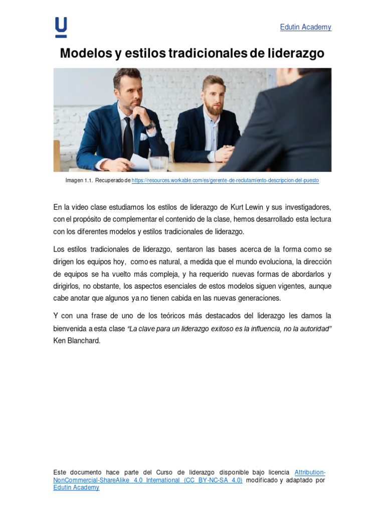 Modelos y estilos tradicionales de liderazgo | PDF | Liderazgo ...
