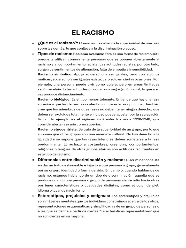 Entendiendo el Racismo y sus Tipos | PDF | Discriminación y relaciones ...