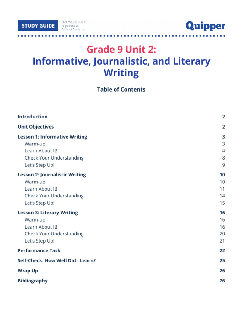 PDF - English Grade 9 - Unit 2 - Informative Journalistic Literary ...