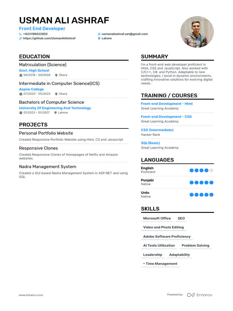 Usman Ali Ashraf Resume | PDF | Compiler | Computing