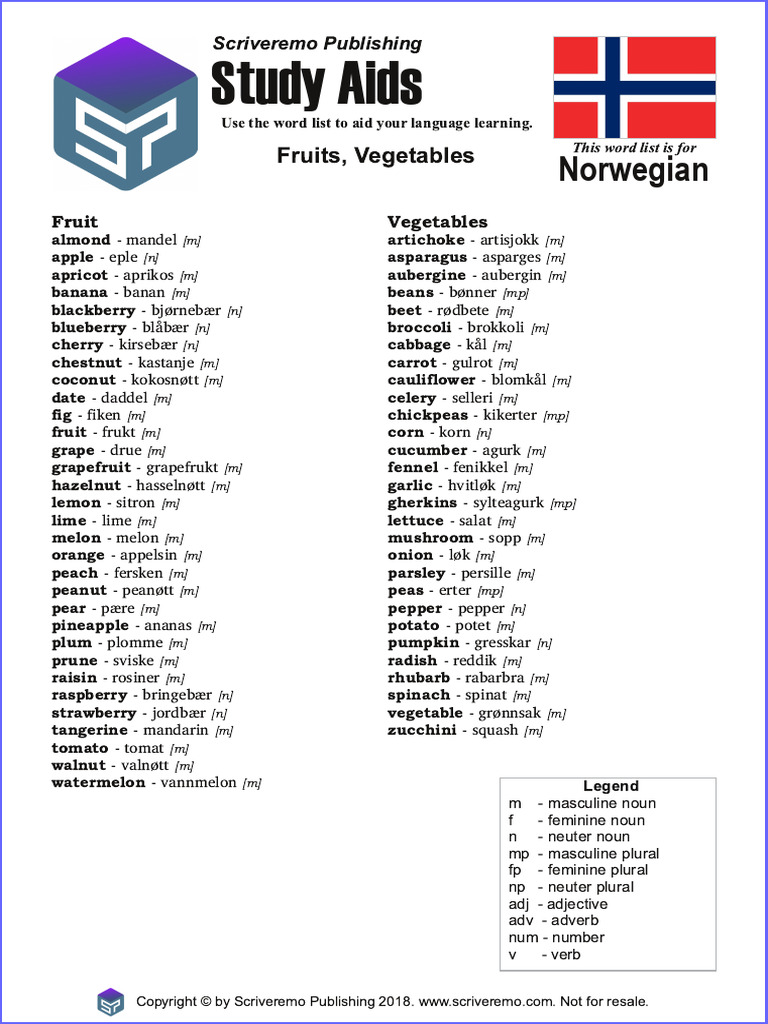 Norwegian Fruit and Vegetable Vocabulary | PDF | Fruit | Edible Plants
