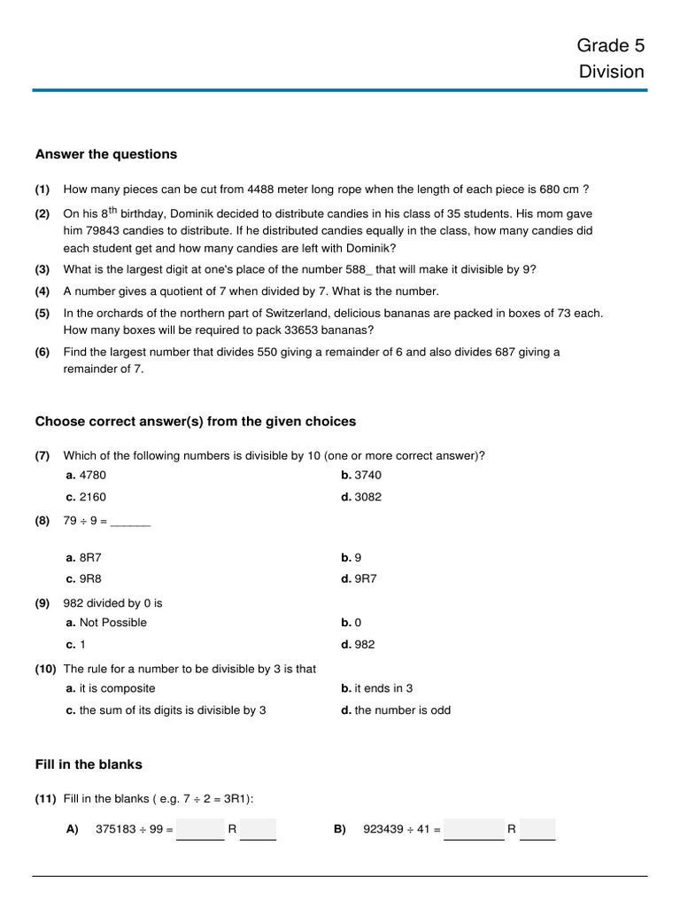 Grade 5 Division | PDF | Mathematics | Arithmetic