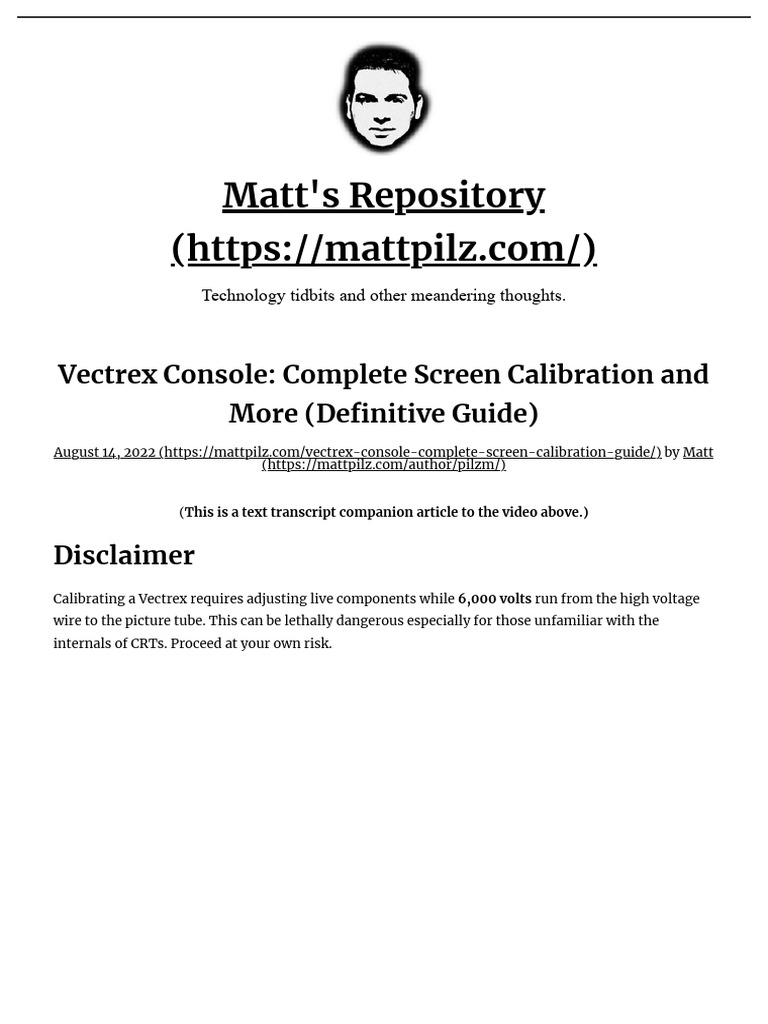 Vectrex Calibration Guide | PDF | Fuse (Electrical) | Electrical Engineering