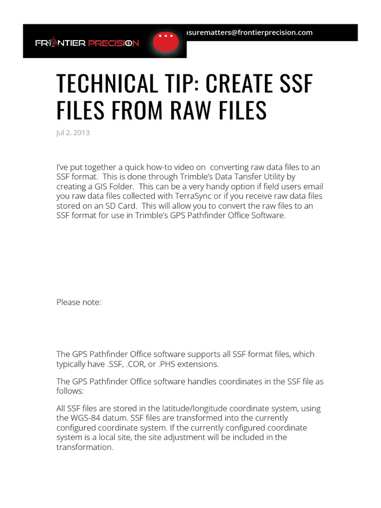 Technical Tip - Create SSF Files From Raw Files | PDF