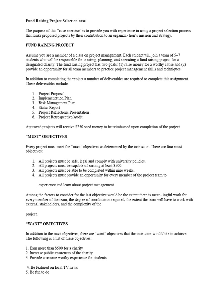 Fund Raising Project Selection Case | PDF | Project Management