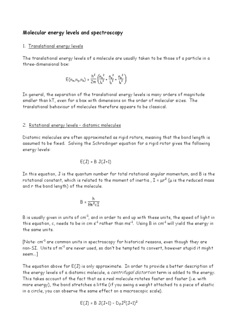 Molecular Energy Levels & Spectroscopy | PDF | Energy Level | Rotation ...