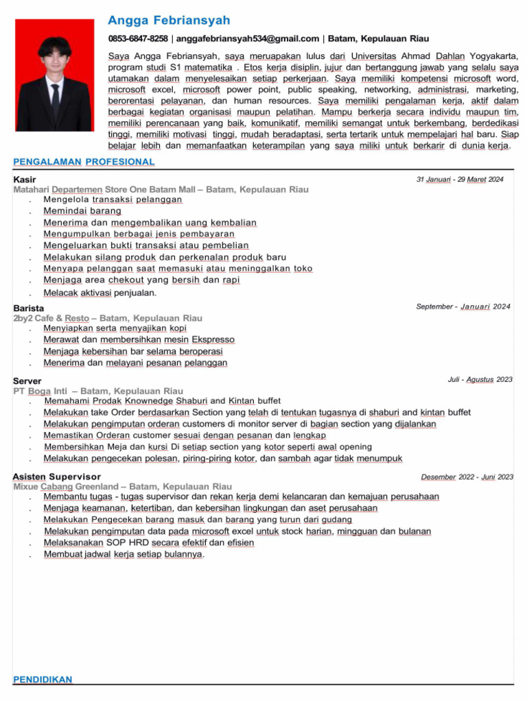 CV Angga Febriansyah-Dikompresi | PDF