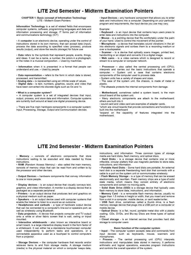 Lite Midterm Exam Pointers | PDF | Computer Data Storage | Booting