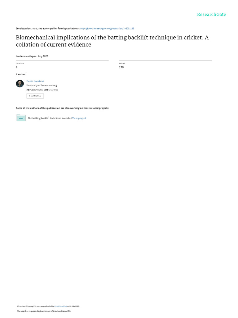 Biomechanical Implications of The Batting Backlift Technique in Cricket ...
