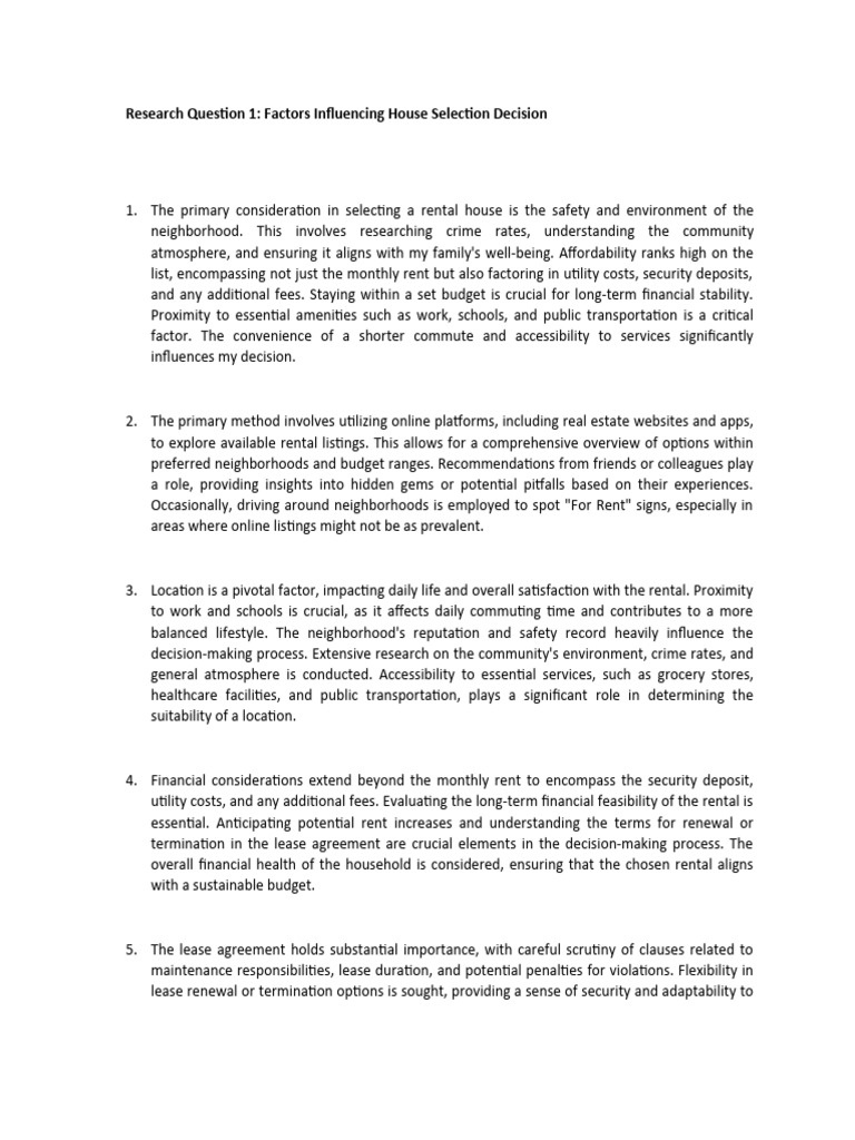 Factors in Rental House Selection | PDF | Lease | Leasehold Estate