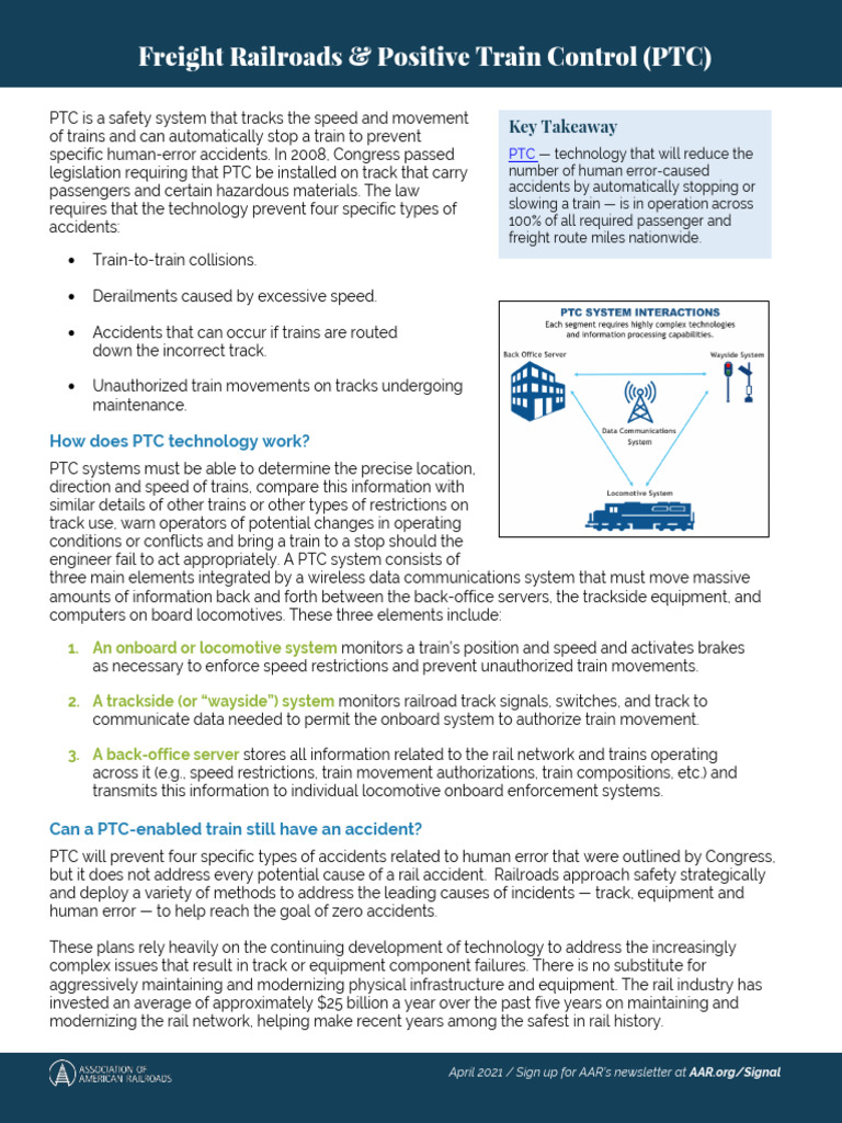AAR PTC Fact Sheet | PDF | Train | Rail Transport
