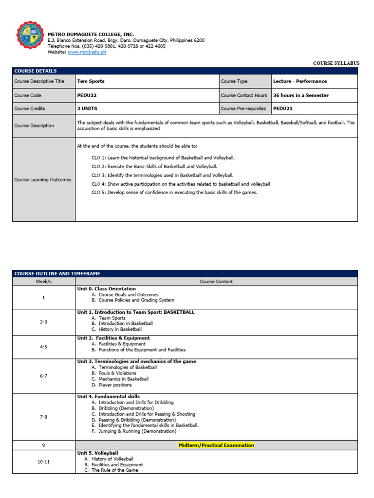 Syllabus Team Sports | PDF