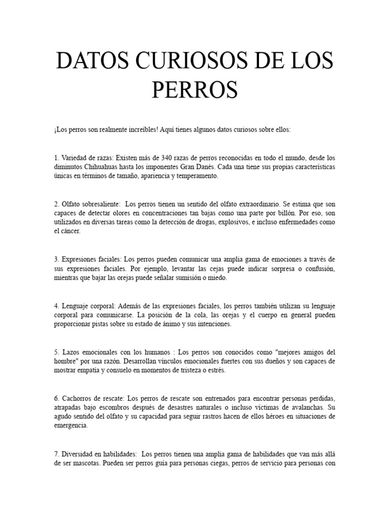 DATOS CURIOSOS DE LOS PERROS | PDF | Las emociones | Ciencias del comportamiento