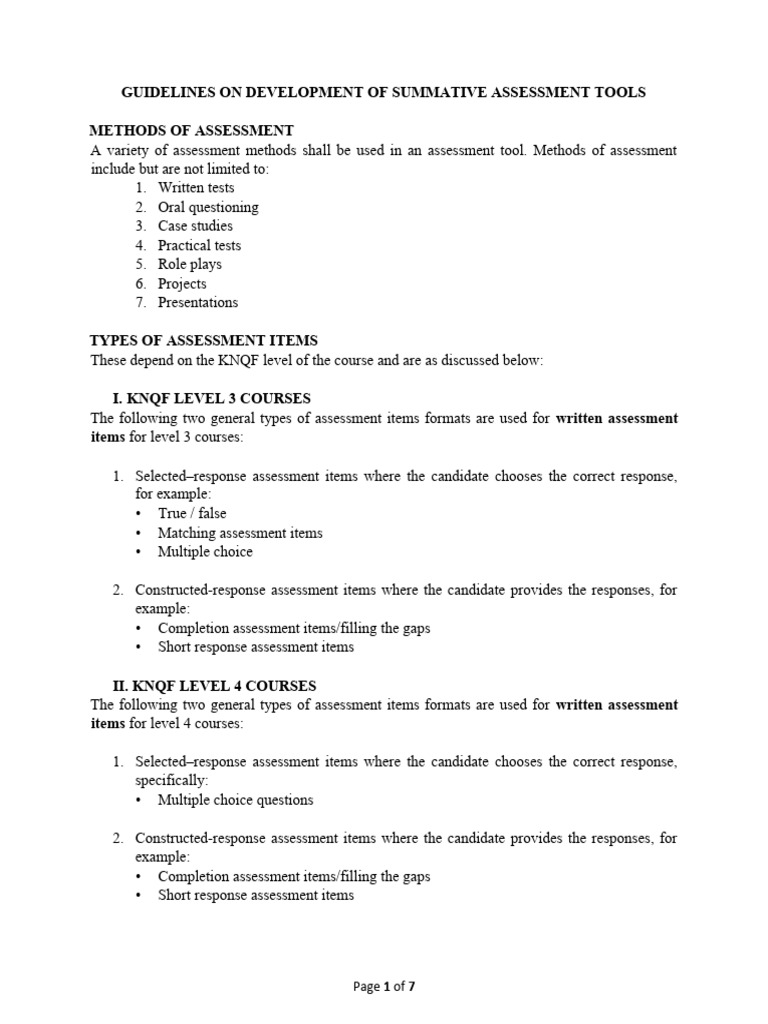 Guidelines On Development of Summative Assessment Tools | PDF ...