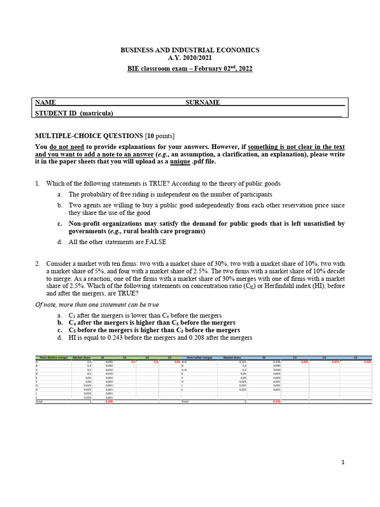 Exam Text Solutions | PDF | Economic Equilibrium | Externality