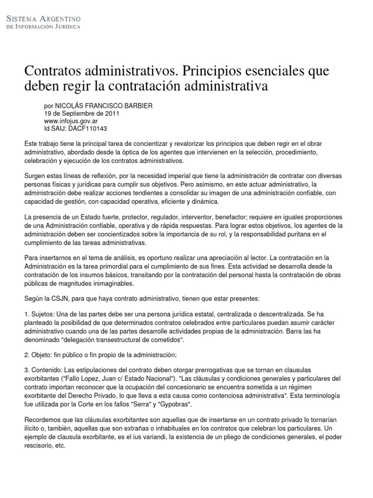 Contratos Administrativos. Principios Esenciales Que Deben Regir La ...
