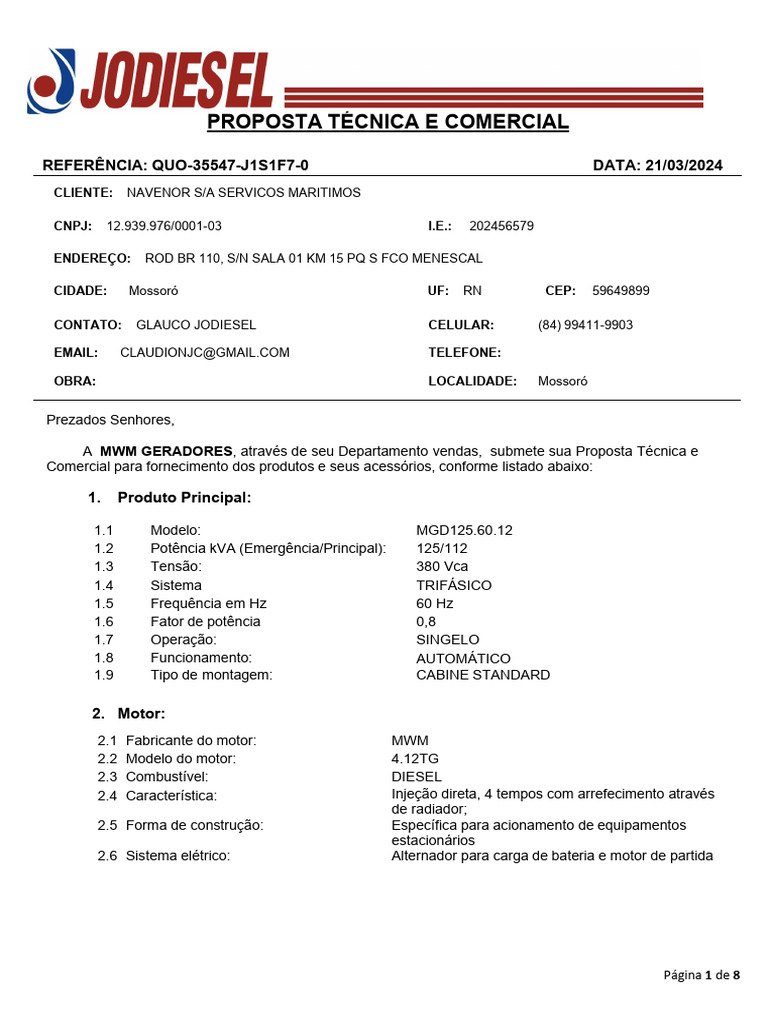 Navenor 125 Kva Aut Cabinado | PDF | Potência (Física) | Tempo