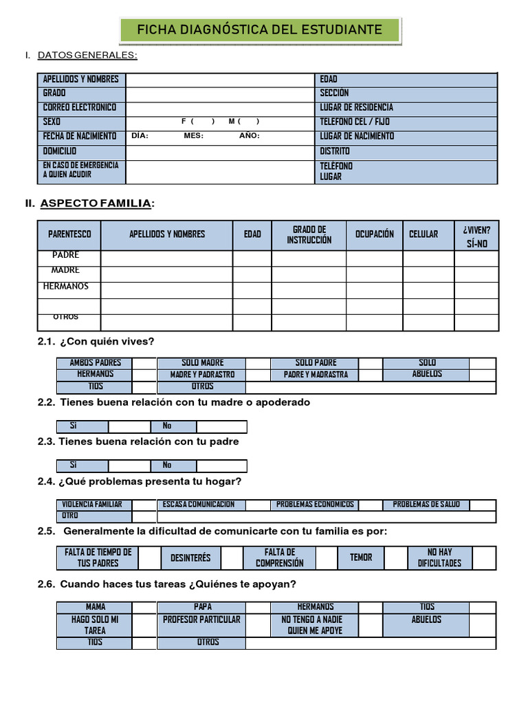 Ficha Diagnostica Del Estudiante | PDF