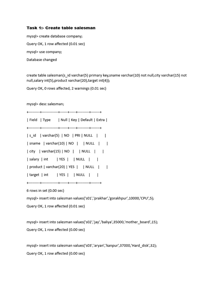 Task 1 | Download Free PDF | Sql | Data Management Software