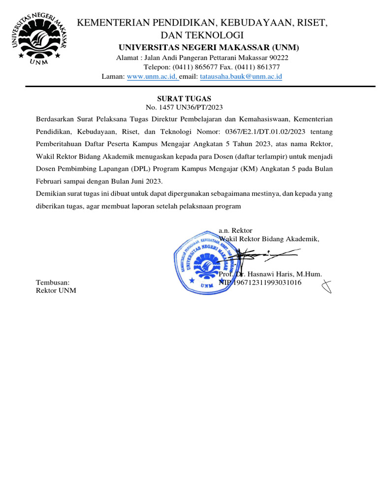 Surat Tugas DPL KM5 | PDF