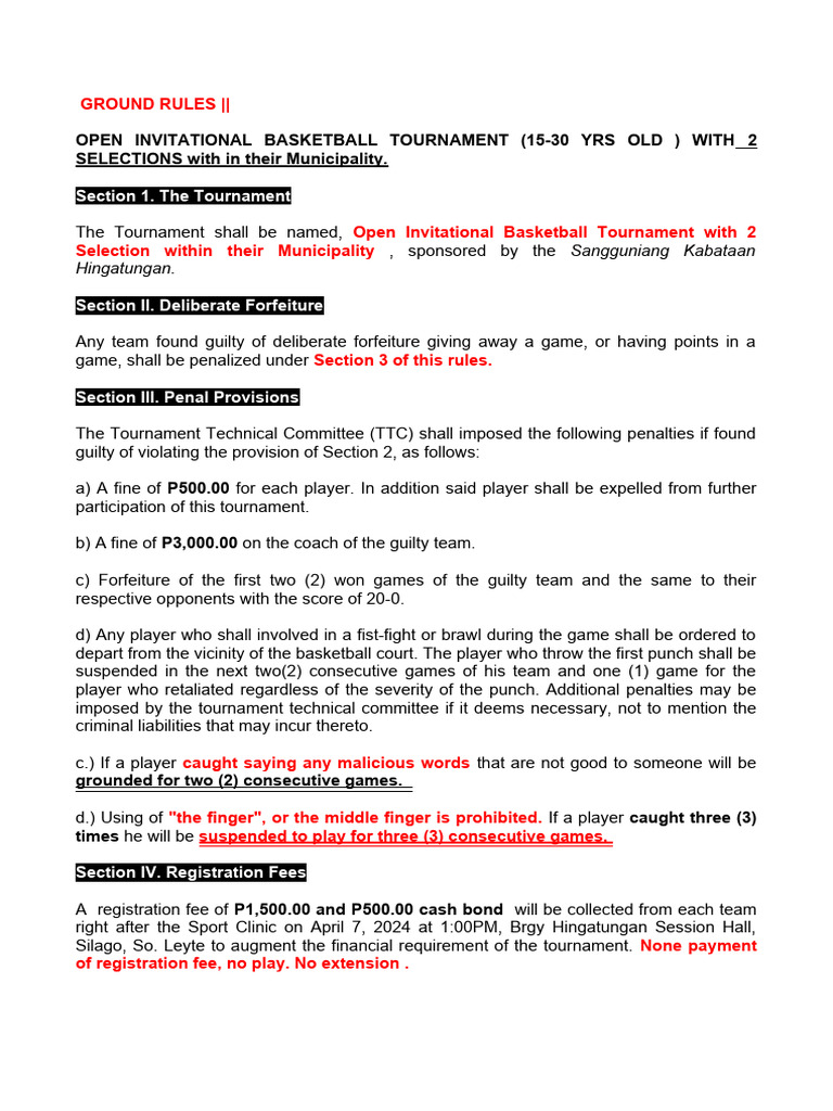 Basketball Ground Rules 2024 | PDF | Identity Document | Justice