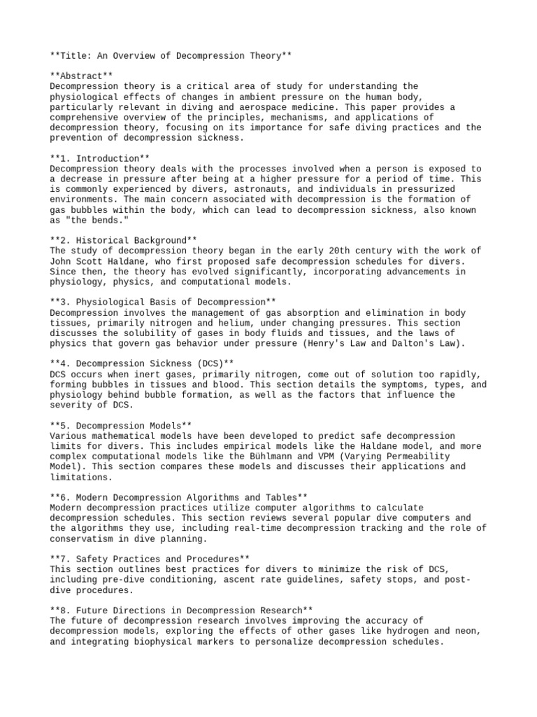 An Overview of Decompression Theory | Download Free PDF | Underwater Diving | Occupational ...
