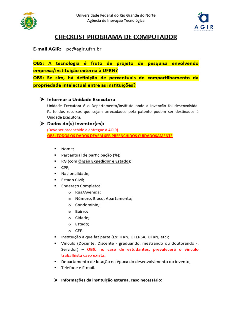 Checklist Programa de Computador - Atualizado | PDF | Informática | Programas