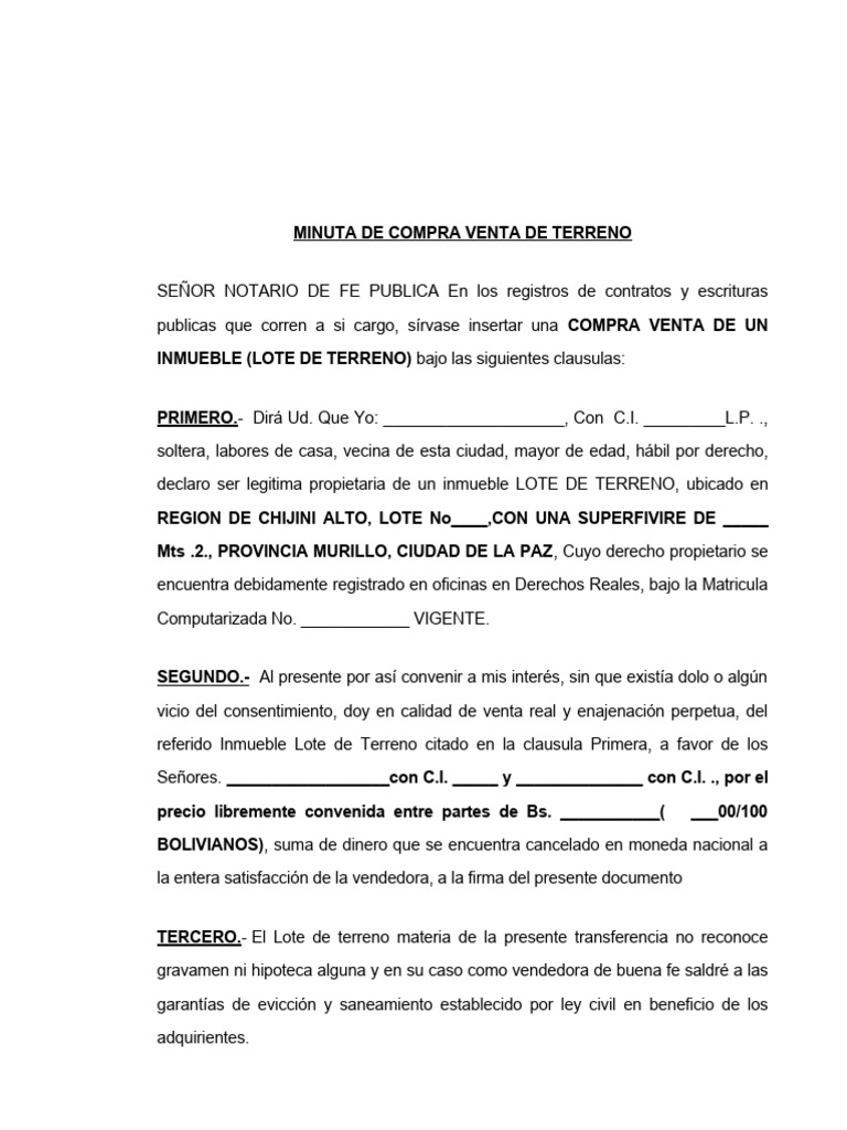 Minuta de Compra Venta de Terrenodoc | PDF