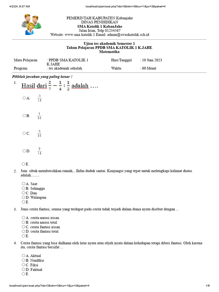 Soal Tes Masuk SMA KATOLIK | PDF Soal Tes Masuk SMA KATOLIK | PDF