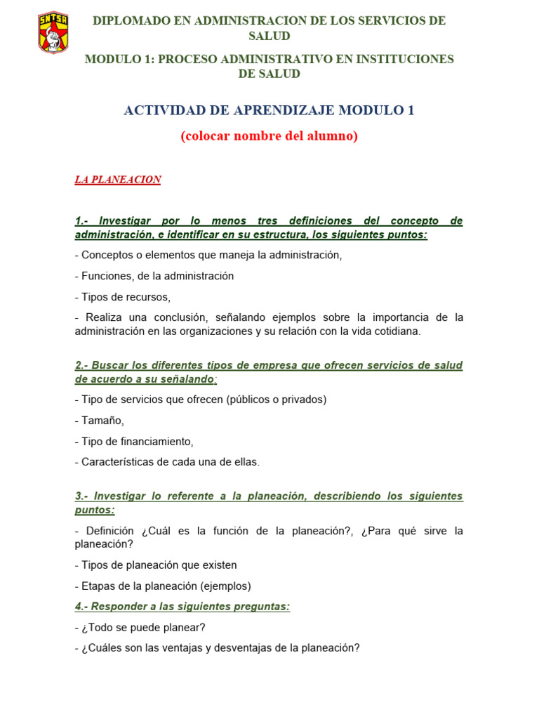 ACTIVIDADES DE APRENDIZAJE MODULO 1 | PDF | Planificación | Gestión de ... ACTIVIDADES DE APRENDIZAJE MODULO 1 | PDF | Planificación | Gestión de ...
