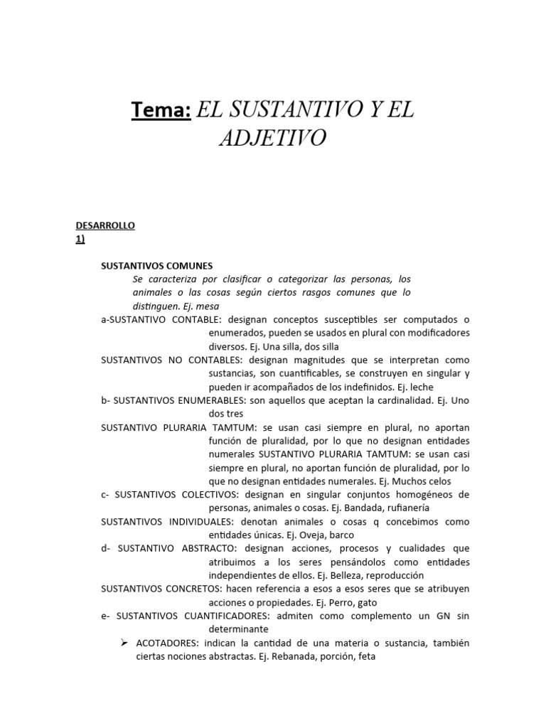 Guía Completa de Sustantivos y Adjetivos | PDF | Sustantivo | Plural