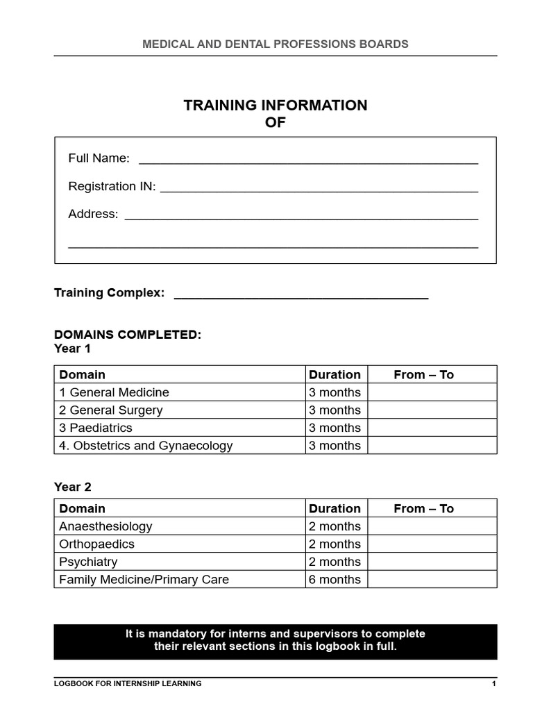 Internship Logbook 2020 | PDF | Medicine | Internal Medicine