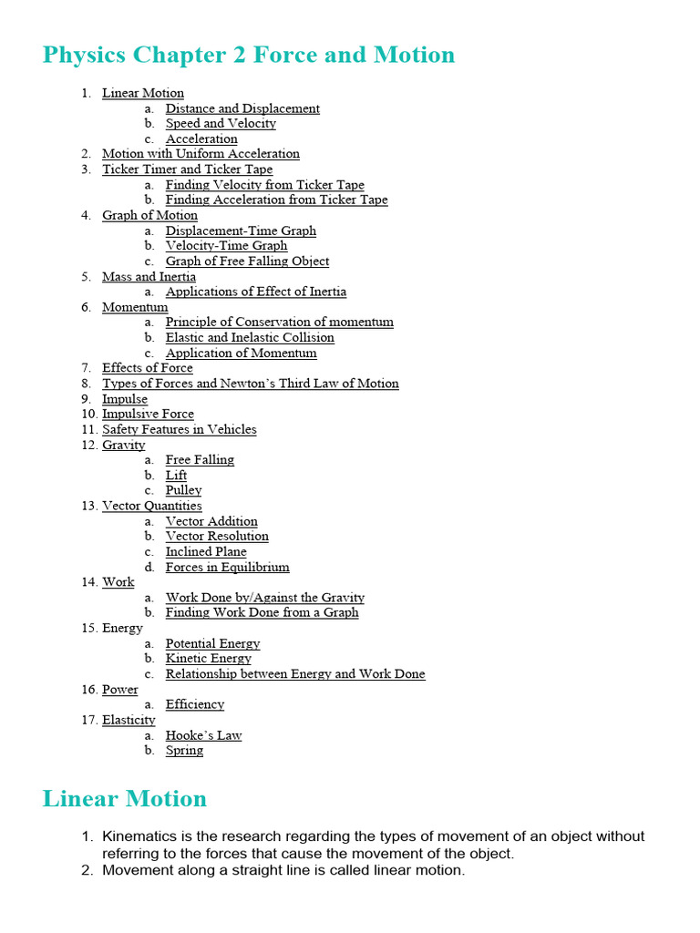 Physics Chapter 2 Force and Motion | PDF | Force | Acceleration