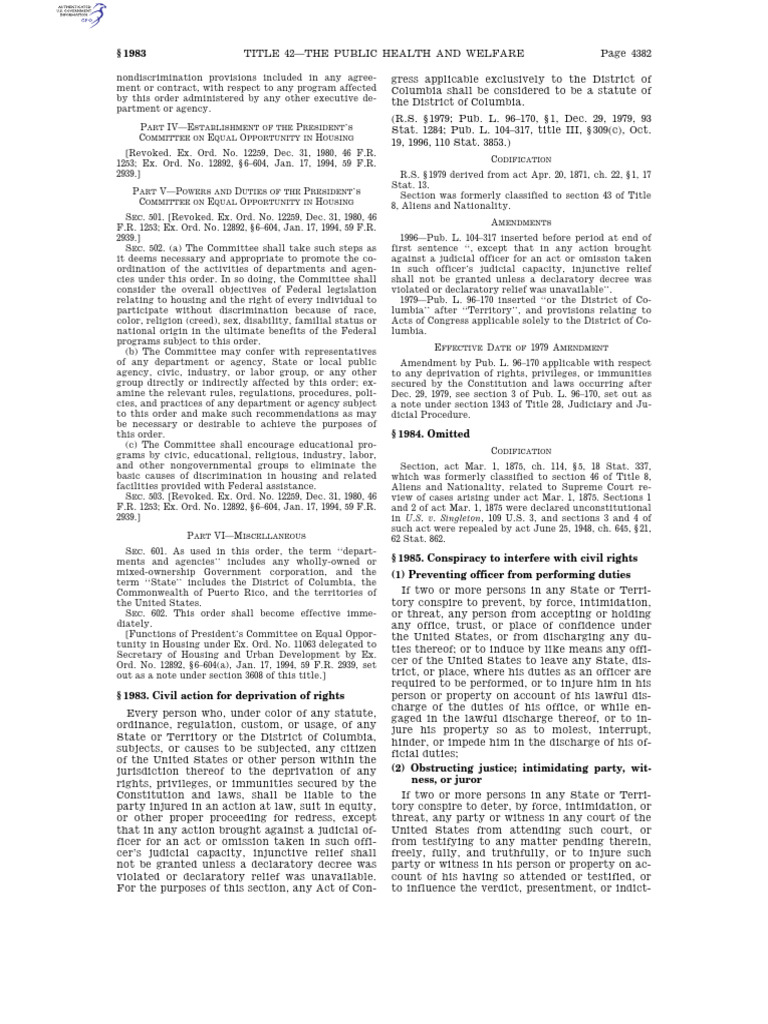 Civil Rights Protections Under Title 42 | PDF | Title 18 Of The United ...