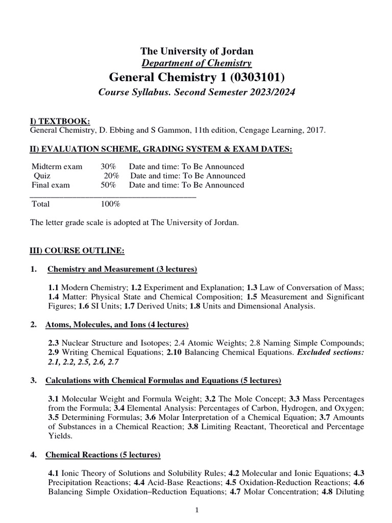 101.syllabus. Sec Sem 2023-2024 Updated | PDF | Chemical Bond | Chemistry